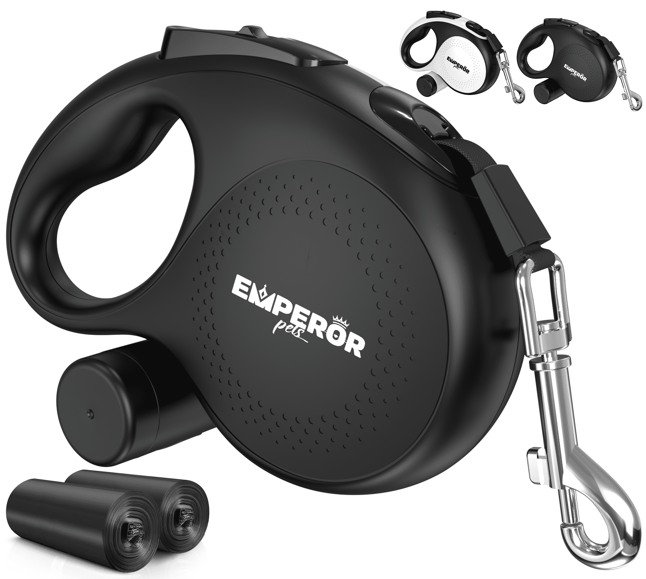 Emperor Pets Retractable Dog Leash, Durable Nylon, 26 ft, Black, for ...
