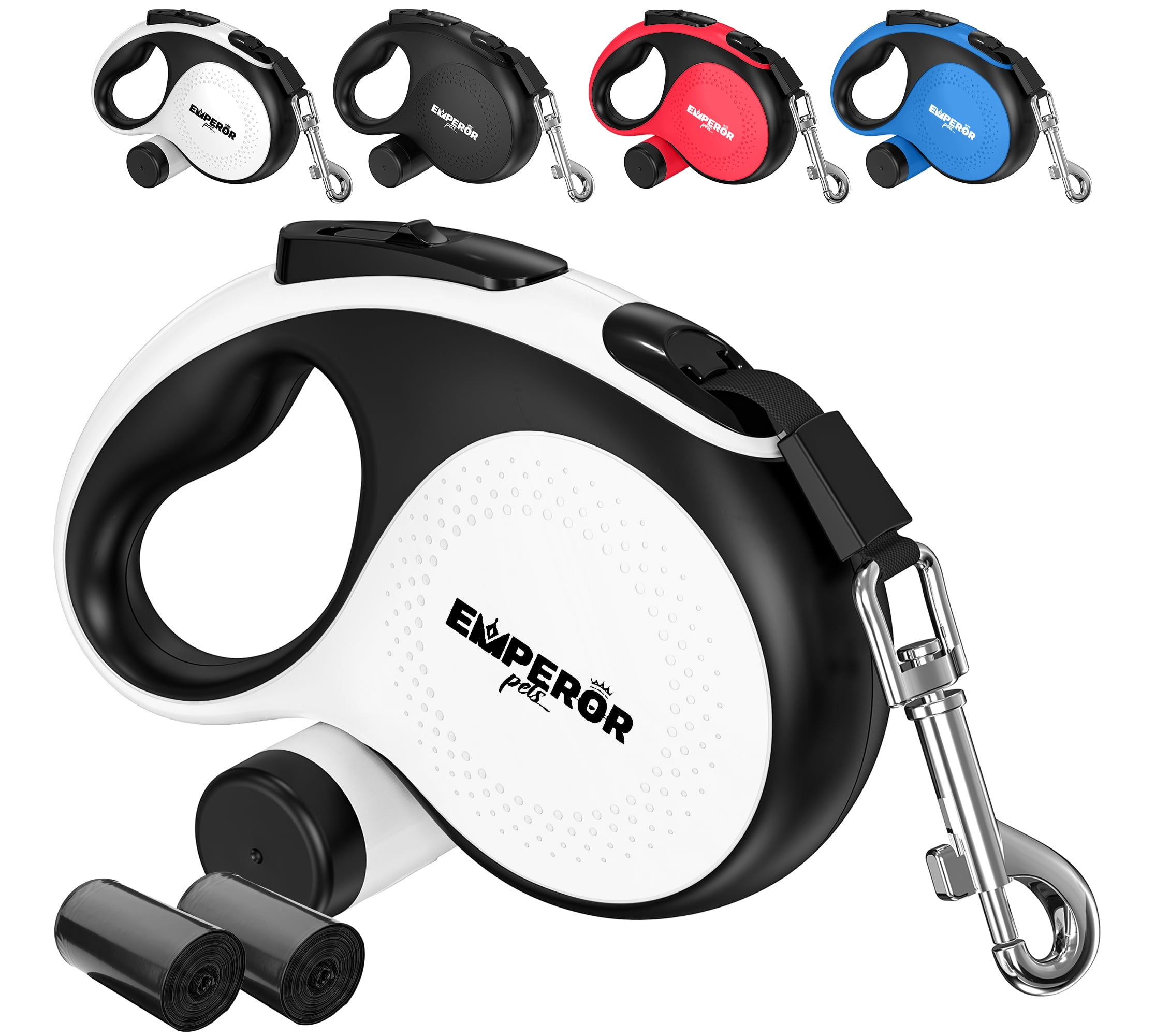 Emperor Pets Retractable Dog Leash, Large Dogs, Heavy Duty, 26ft, White ...