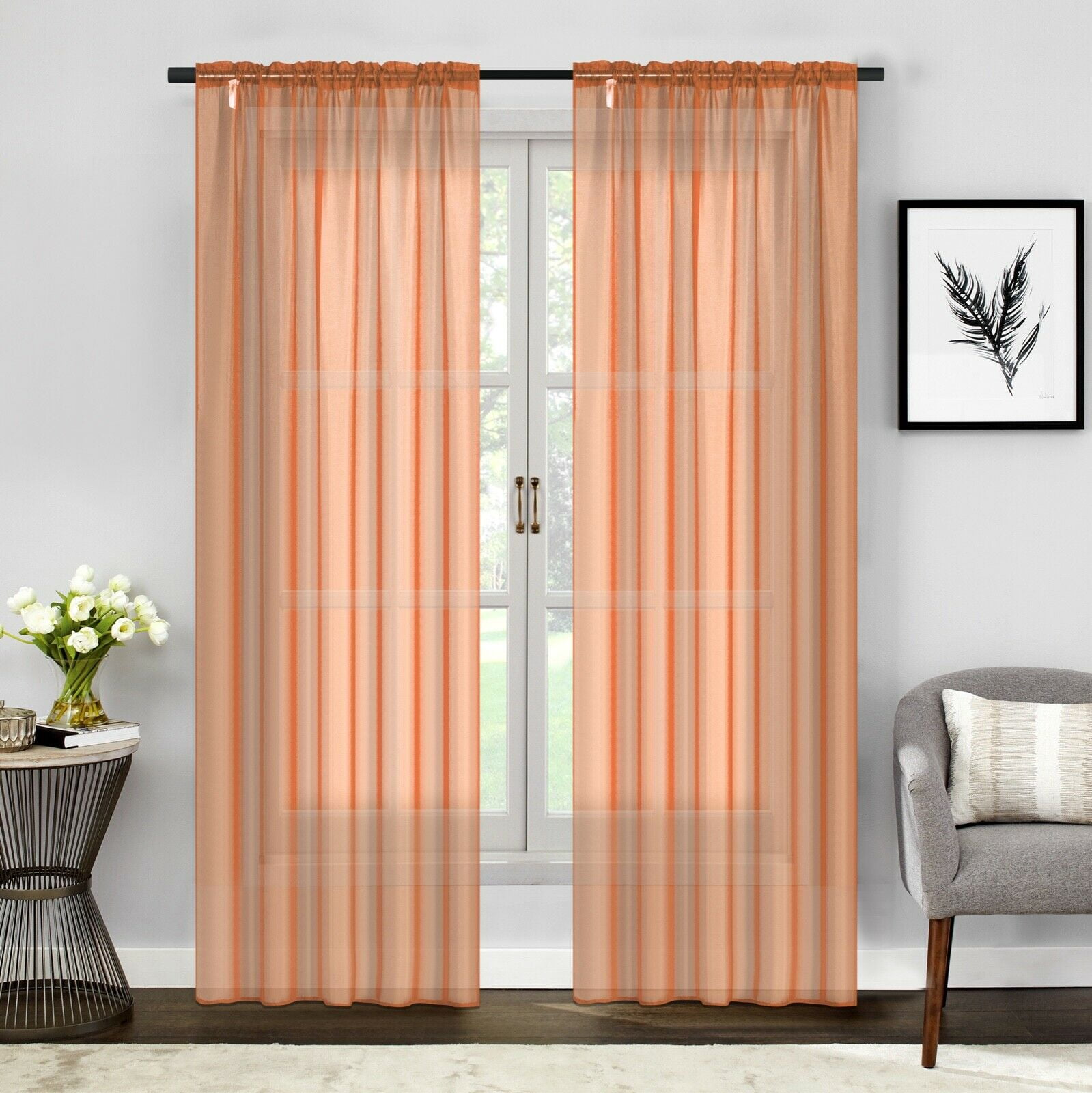Empire Sheer Voile Window Curtains Set, 2 Panels, 84" Long, Rod Pocket ...