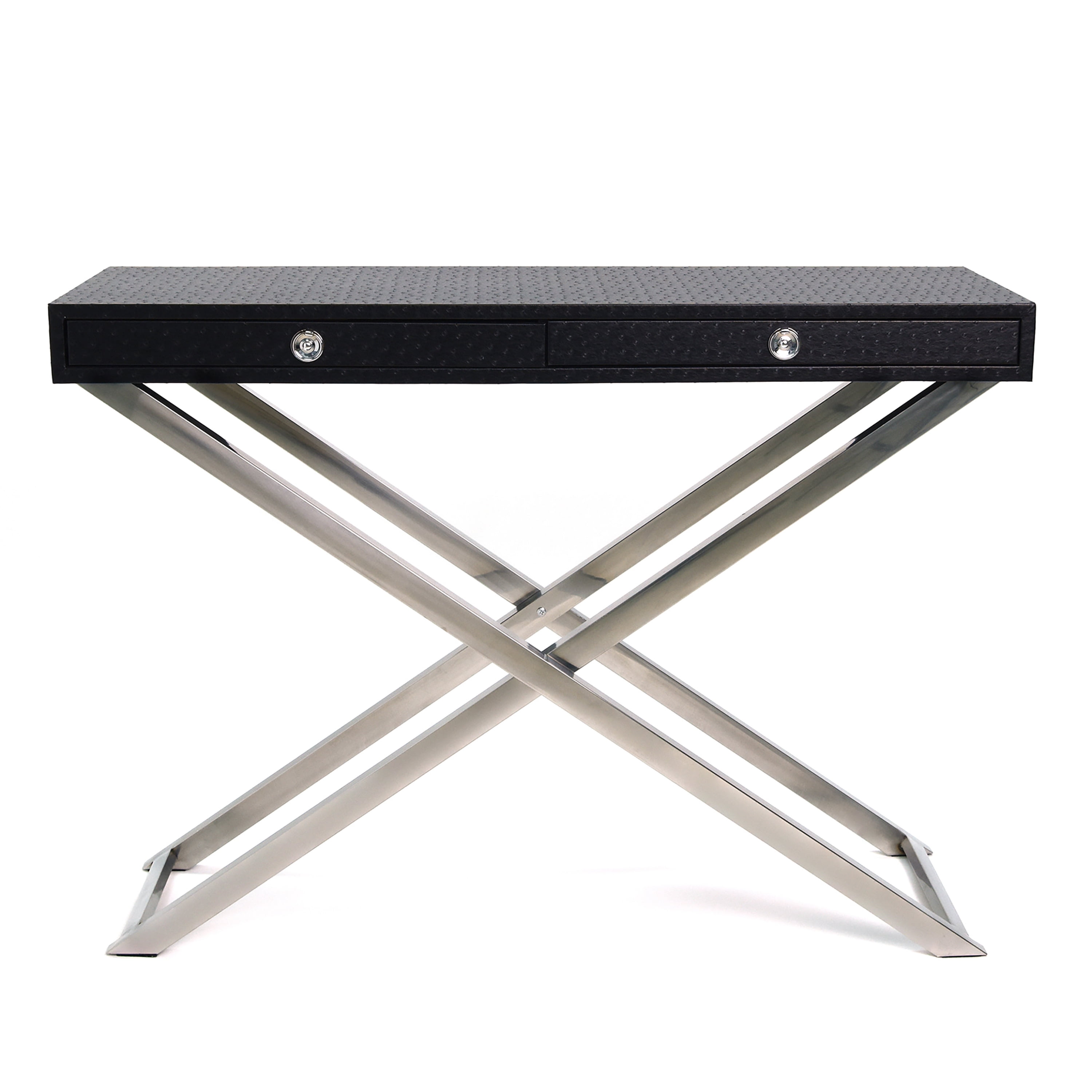 Empire Art Direct Black Ostrich Exotic Leather Console Table with ...