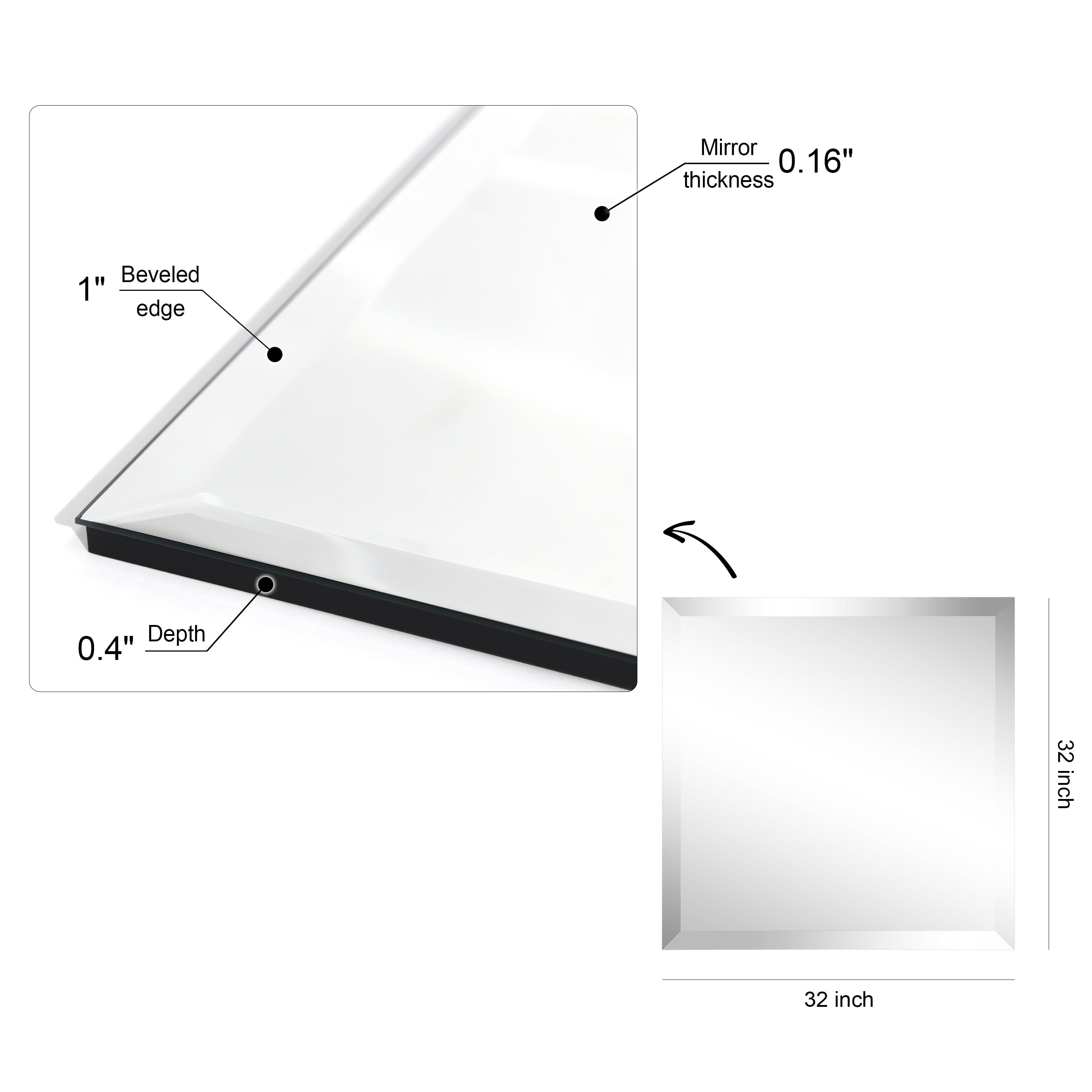 Empire Art Direct Frameless Beveled Prism Wall Mirror-Square ...