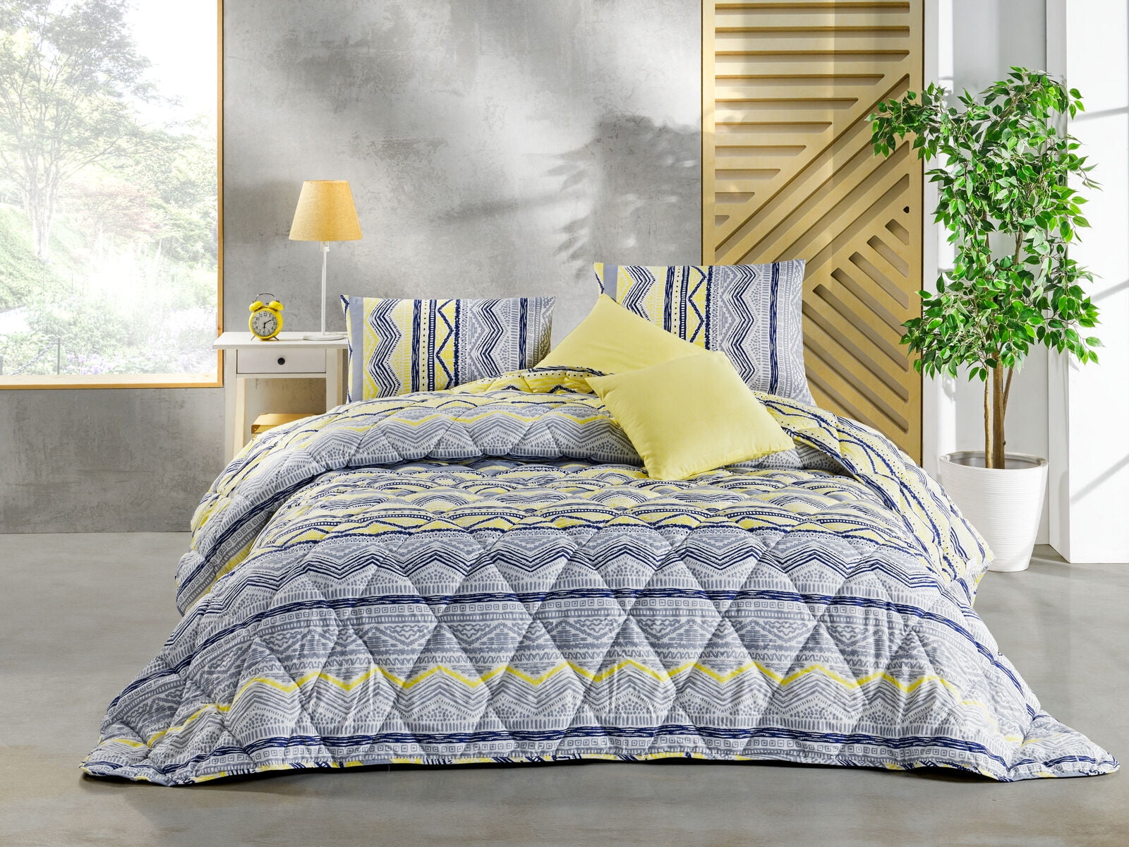 Empire Blue & Yellow Geometric Cotton 9 Piece Bed in a Bag Comforter ...