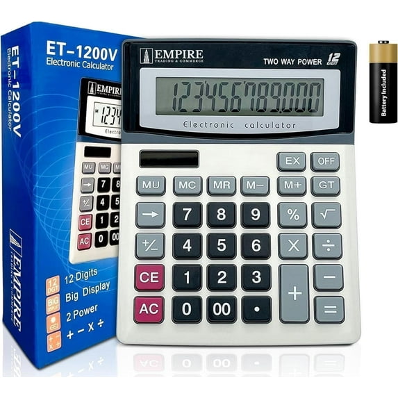 Empire Desk Calculator with Lar Key Buttons, 12-Digit Eye-Angled ...
