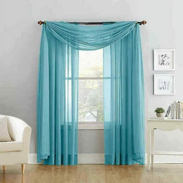 Empire Home Turquoise 216" Long Sheer Curtain Valance Window New ...