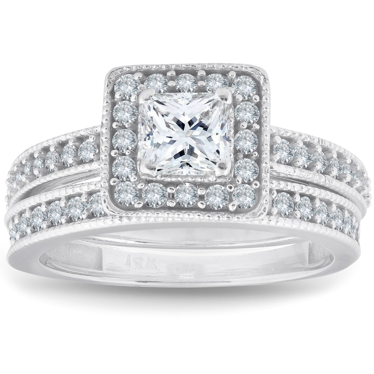 Empire Jewel 1.4 Ct Princess Cut Diamond Rings for Her - 14K White Gold ...