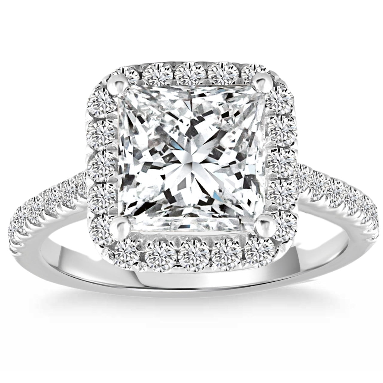 Empire Jewel Princess Cut 1.8 Ct Moissanite Ring -14K White Gold Plated ...