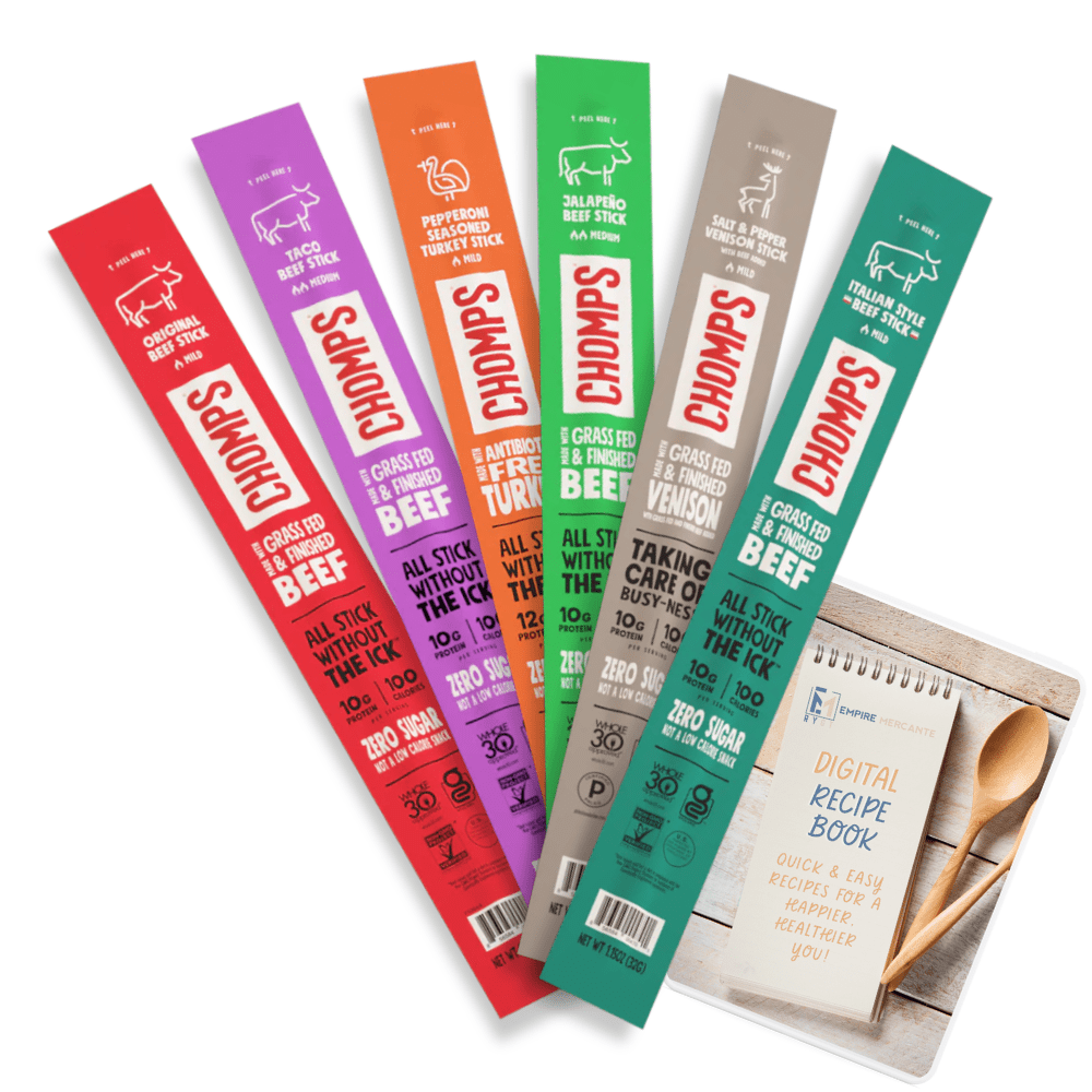 Empire Mercante CHOMPS Grass Fed Beef Jerky Sticks Variety Pack of 6 ...