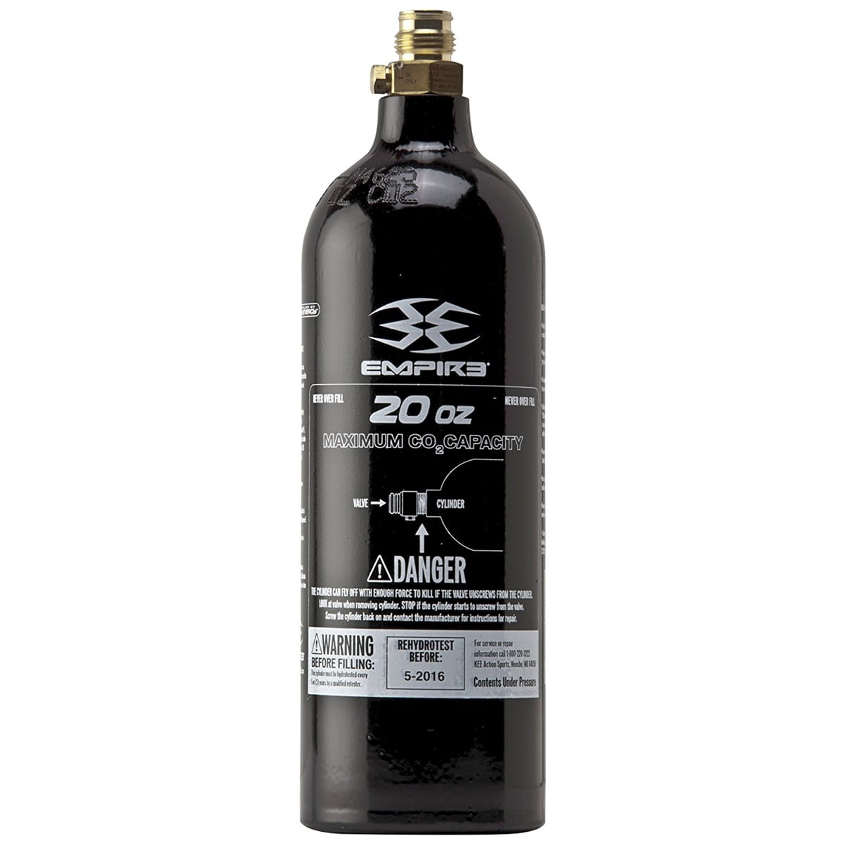Empire Paintball CO2 Tank with Pin Valve, 20oz, Steel, Black, 2.05 lb ...