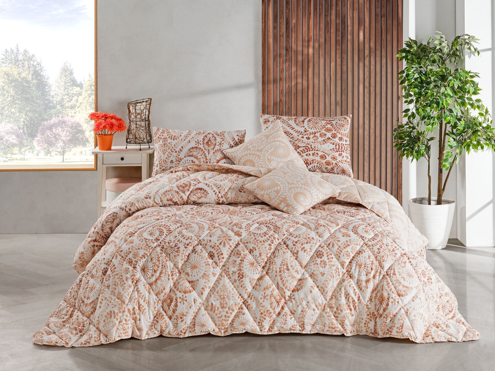 Empire Peach Floral Cotton 5 Piece Comforter Set - Walmart.com