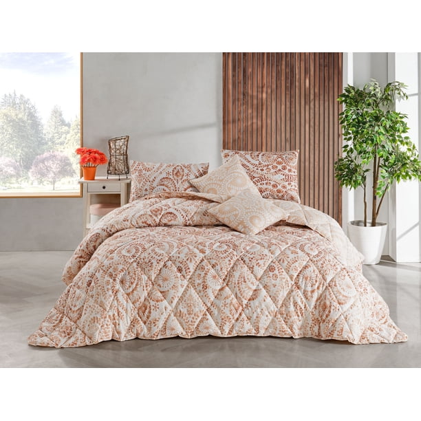 Empire Peach Floral Cotton 5 Piece Comforter Set - Walmart Business ...