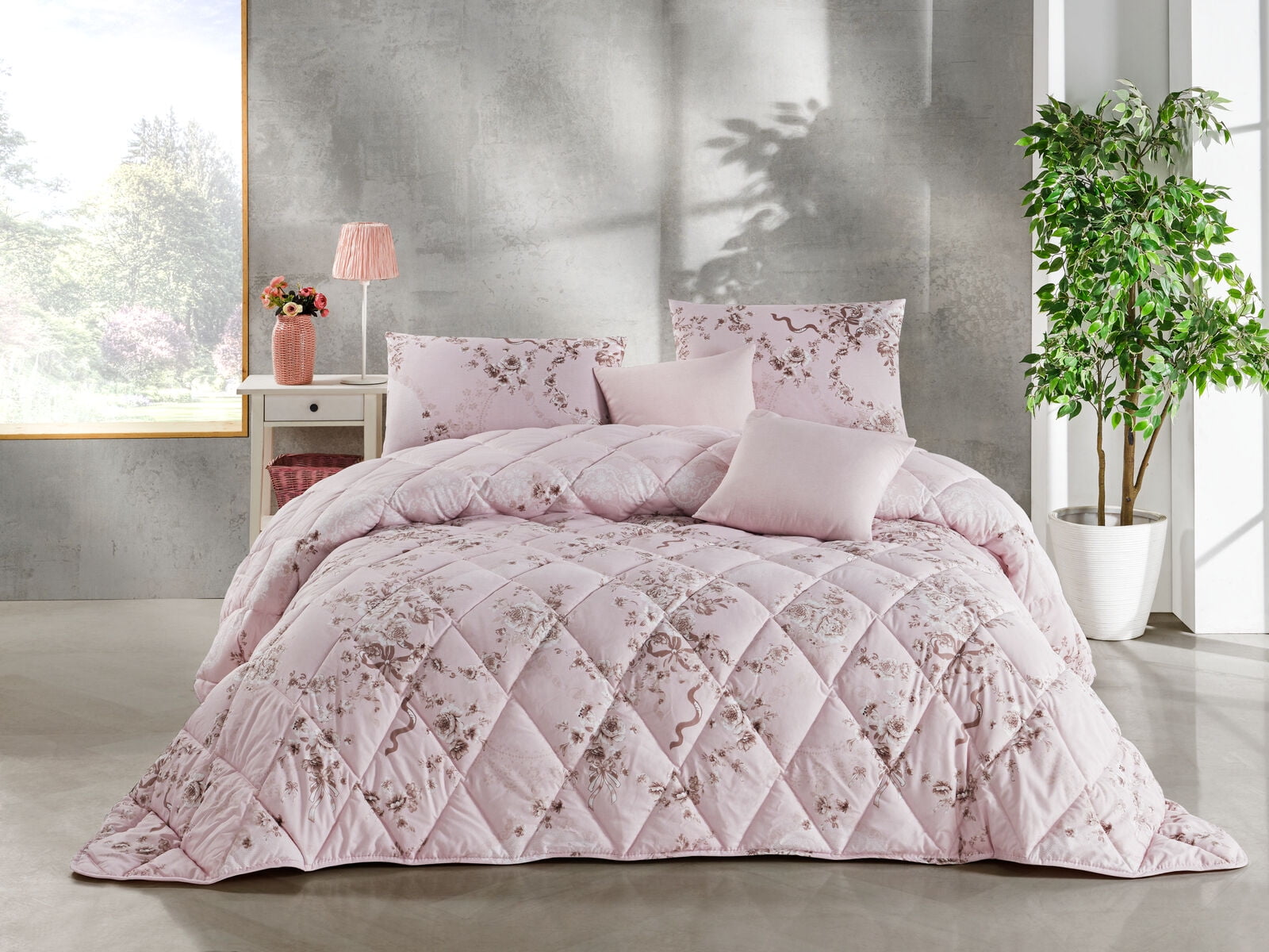 Empire Pink Roses Turkish Cotton Mix 9 Piece Bed in a Bag Comforter Set ...