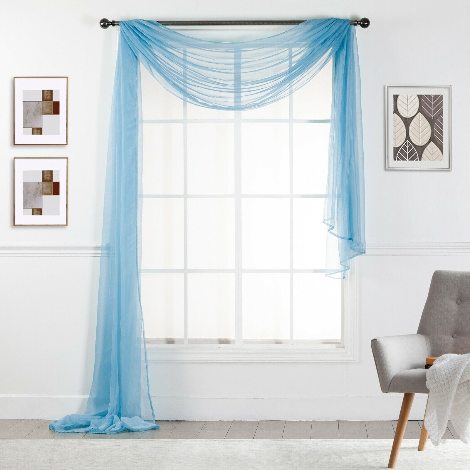 Empire Sheer Voile Window Valence Scarf 216" LONG - Walmart.com