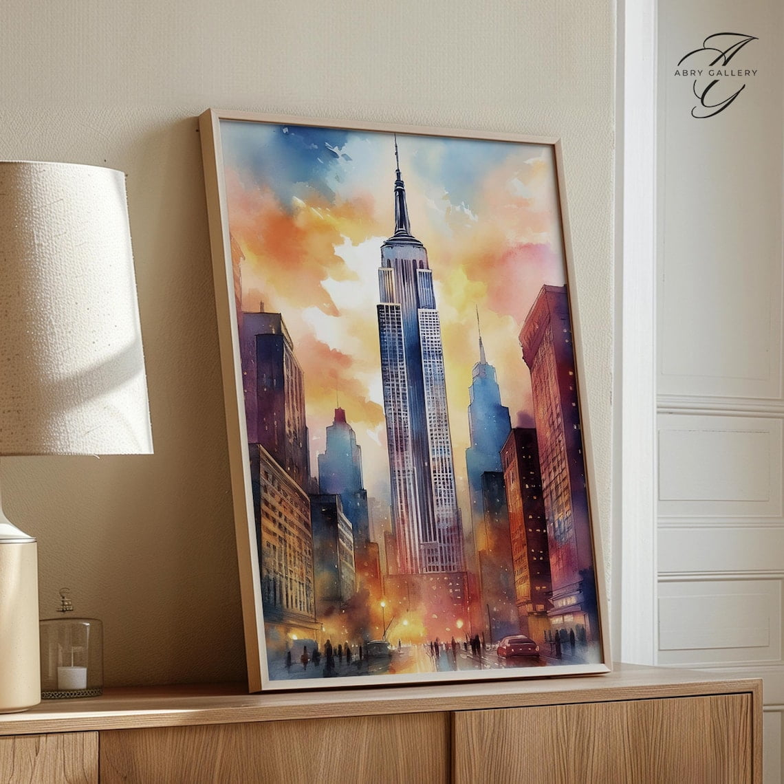 Empire State Building Art Poster: Nyc Sunset Skyline, Manhattan Decor ...