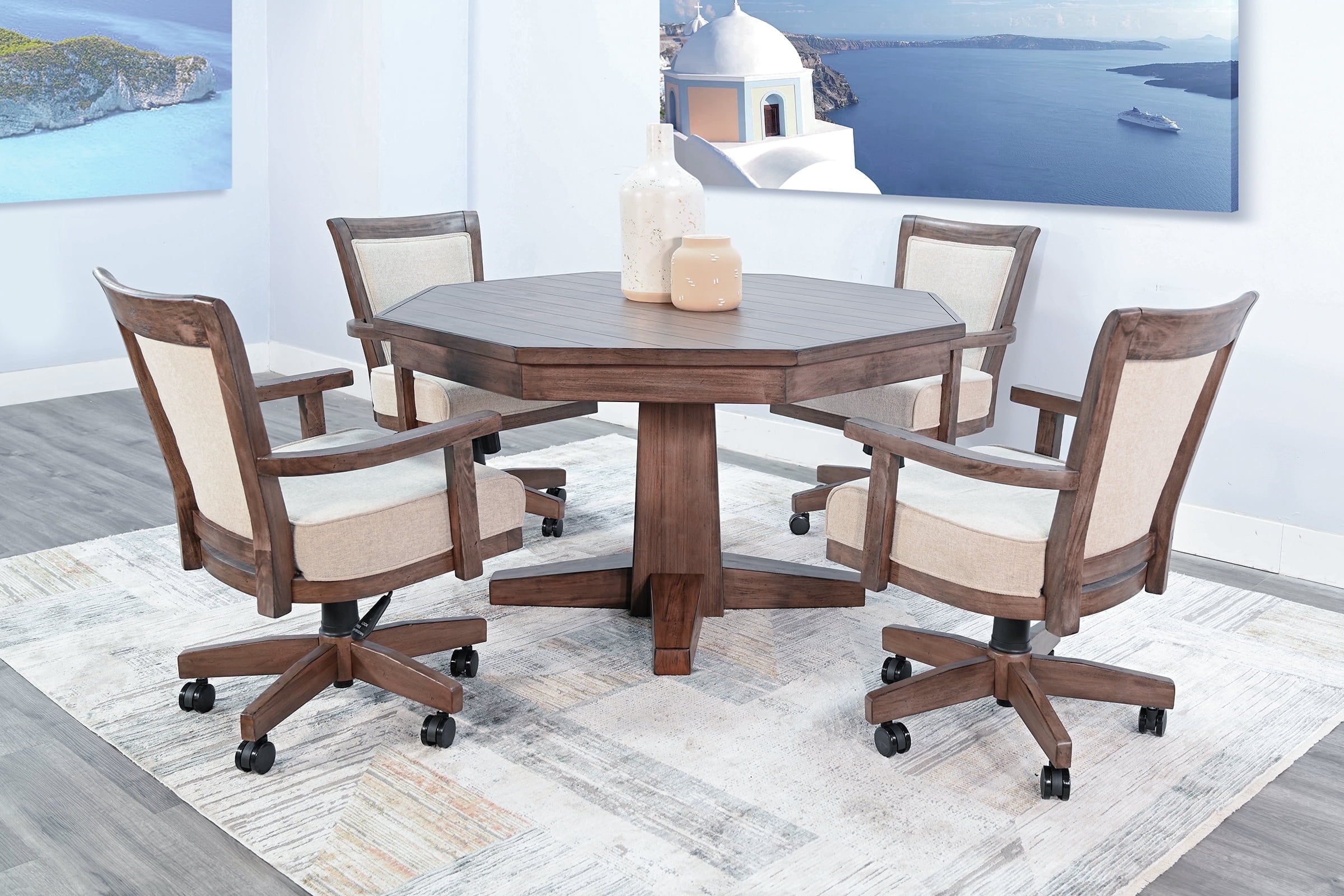 Empire USA Blaze Poker Game & Dining Table Set w/ 4 Game Chairs (Alpine ...