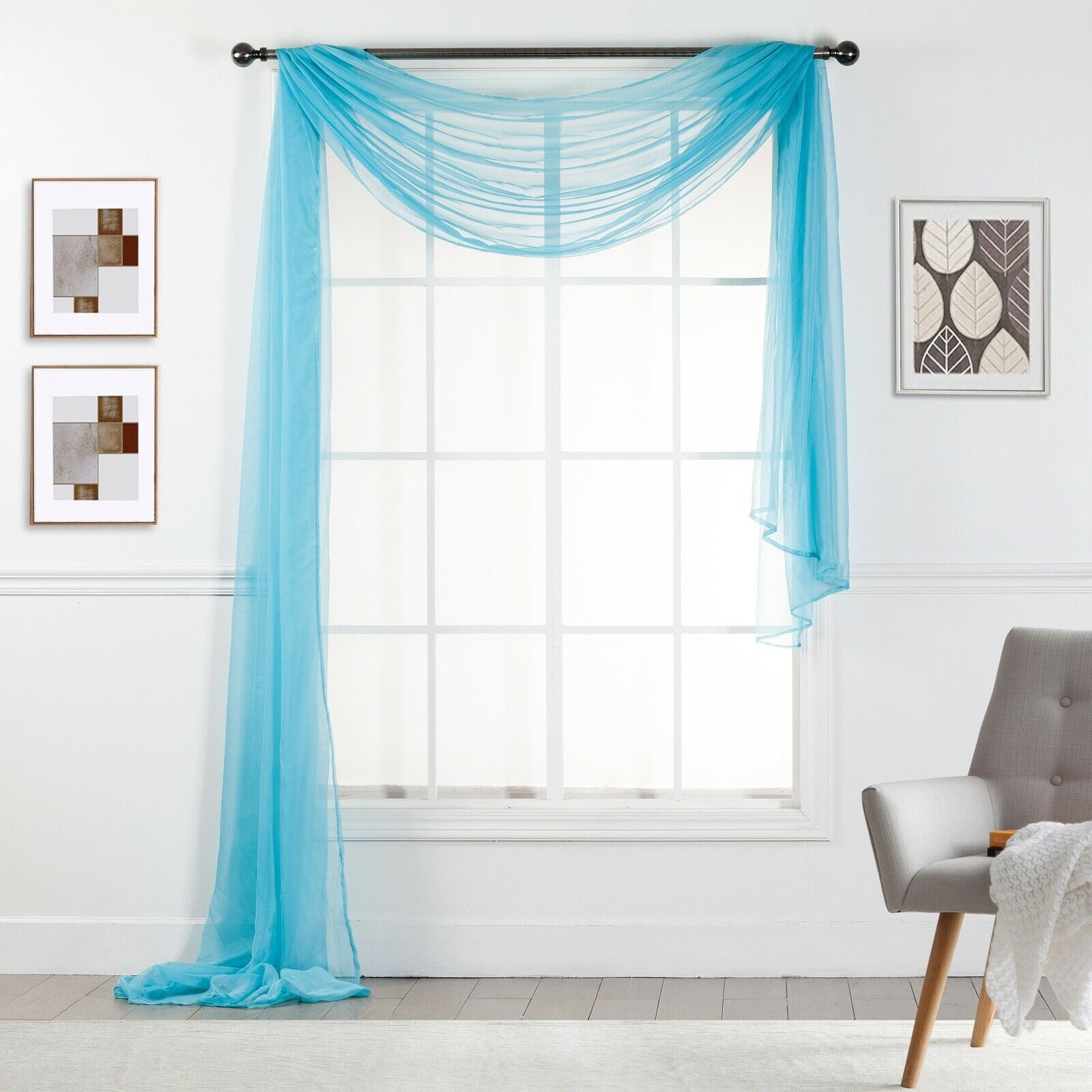 Empire's 216" Long Sheer Curtain Window Valance / Scarf Over 20 Colors ...