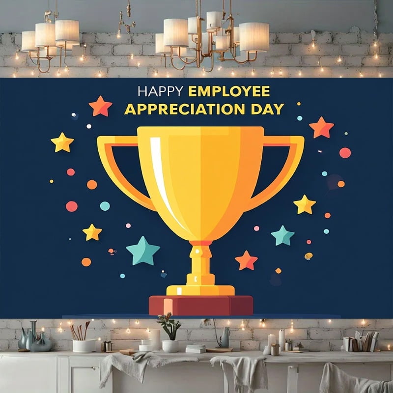 Employee Appreciation Day Backdrop Banner - Navy Blue with Golden ...