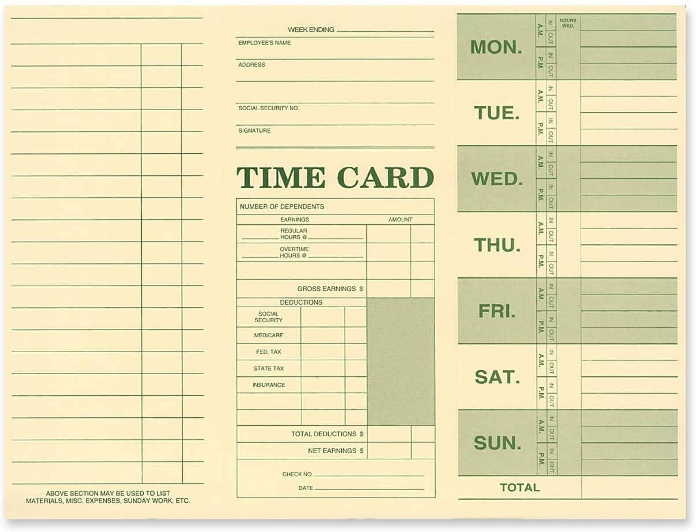 Next Day Labels Employee Attendance Weekly Time Card, 250 Pack ...