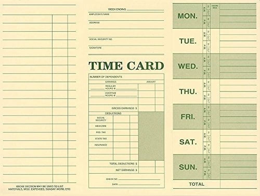 Employee Attendance Weekly Time Card (Pack of 50) - Walmart.com