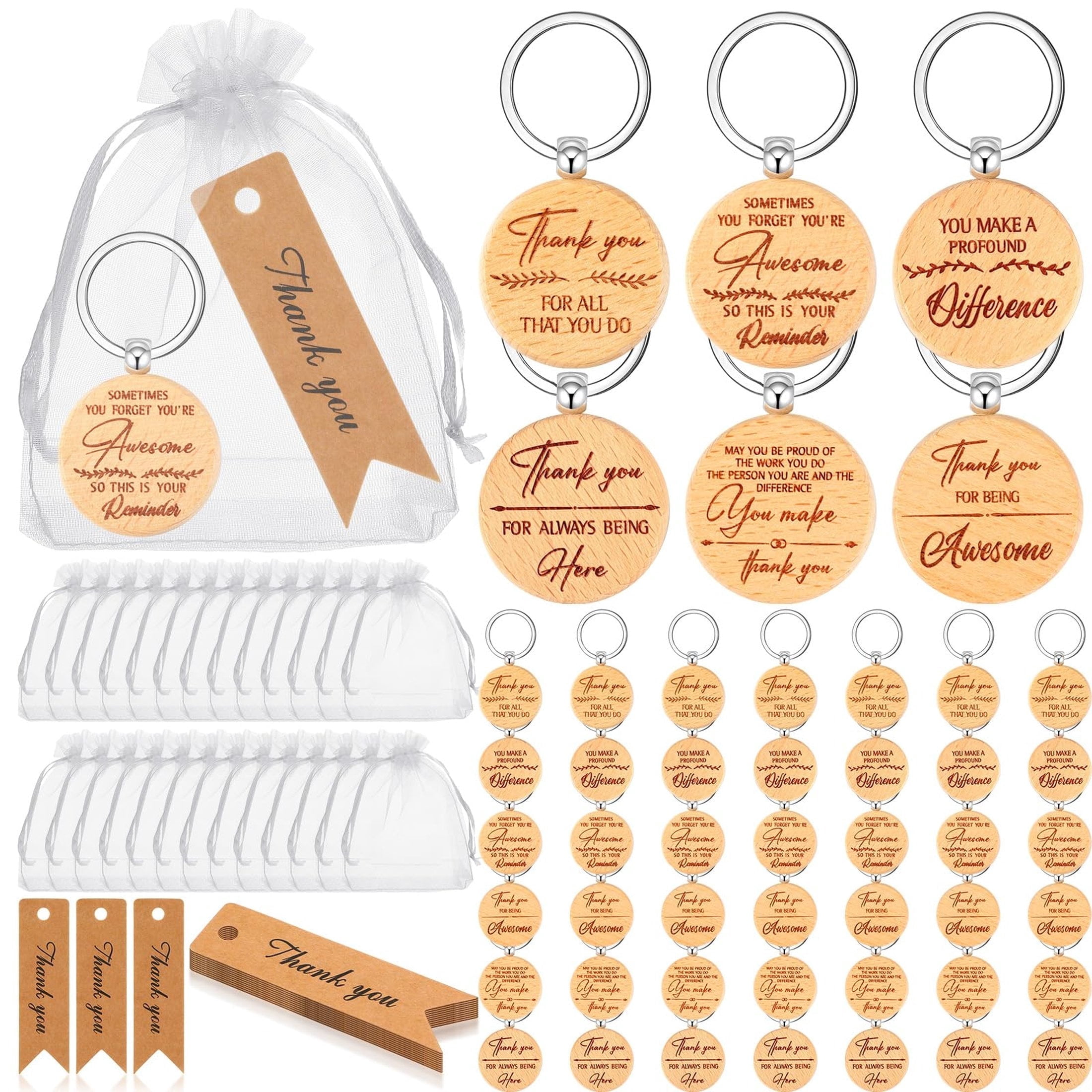 Employee Gratitude Keychain Set - 144 Inspirational Wooden Tags for ...