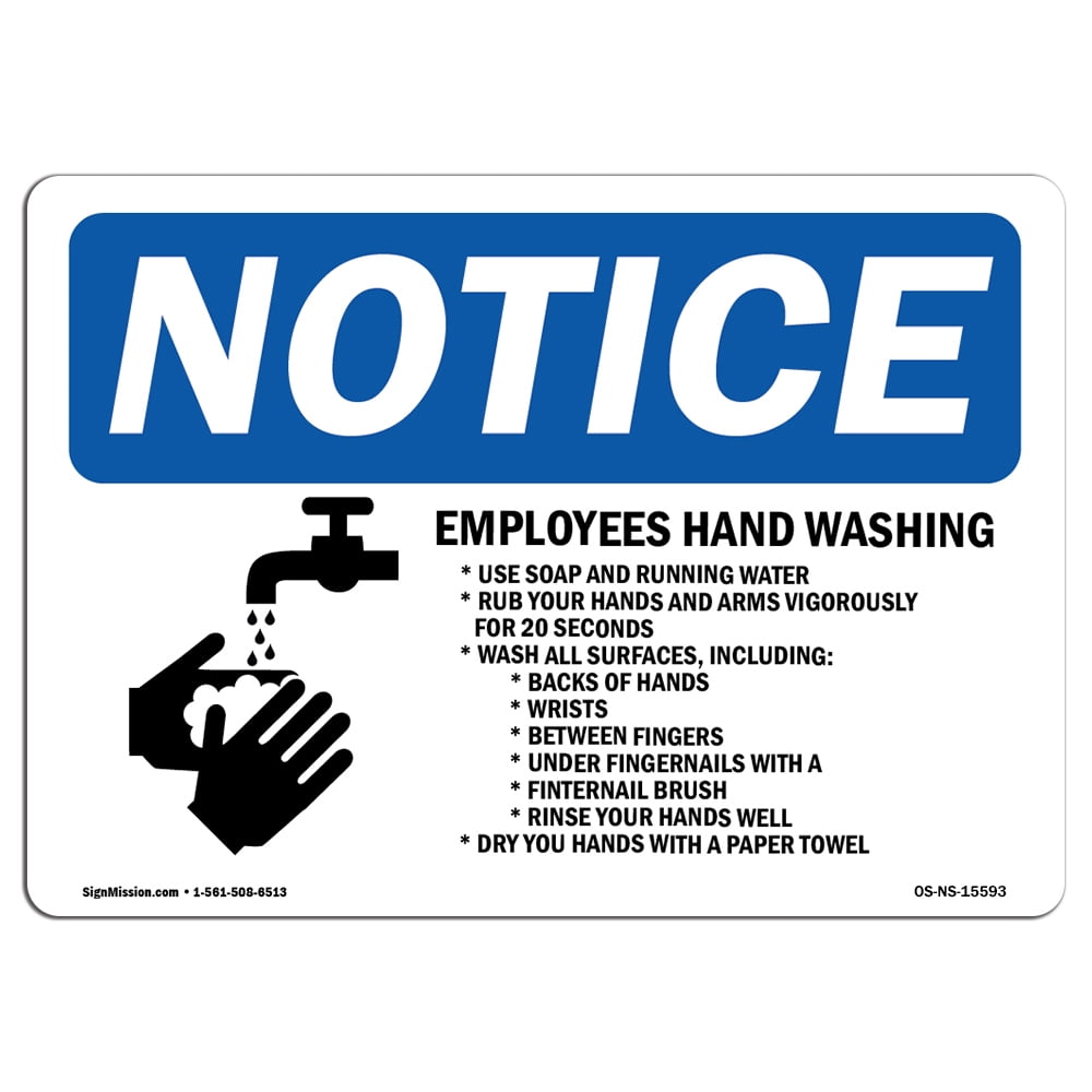 Employee Hand Washing OSHA Notice Sign Metal Plastic Decal - Walmart.com