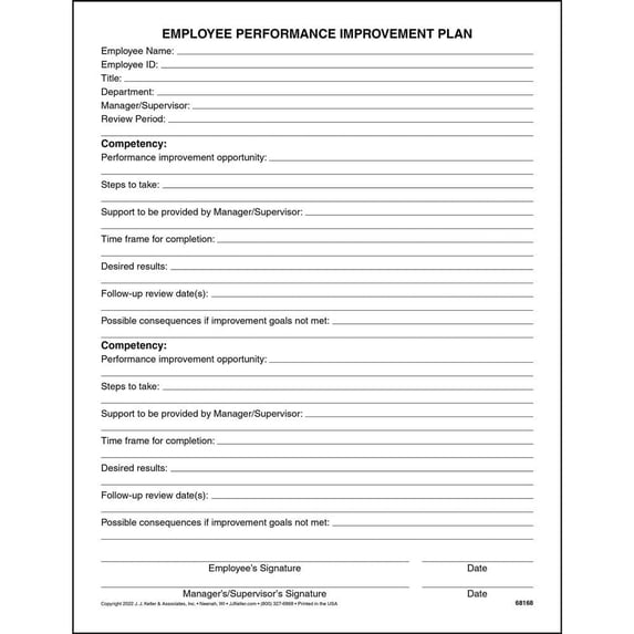 Employee Performance Improvement Plan Form, 8.5 x 11, 75 Pack - Walmart.com