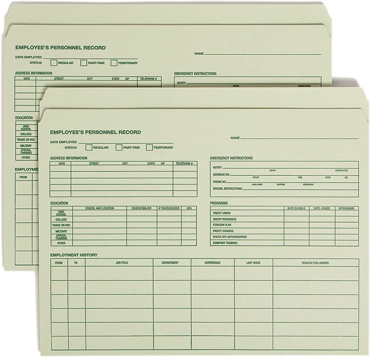 Employee Record File Folder, Straight-Cut Tab, Letter Size, Moss, 20 ...