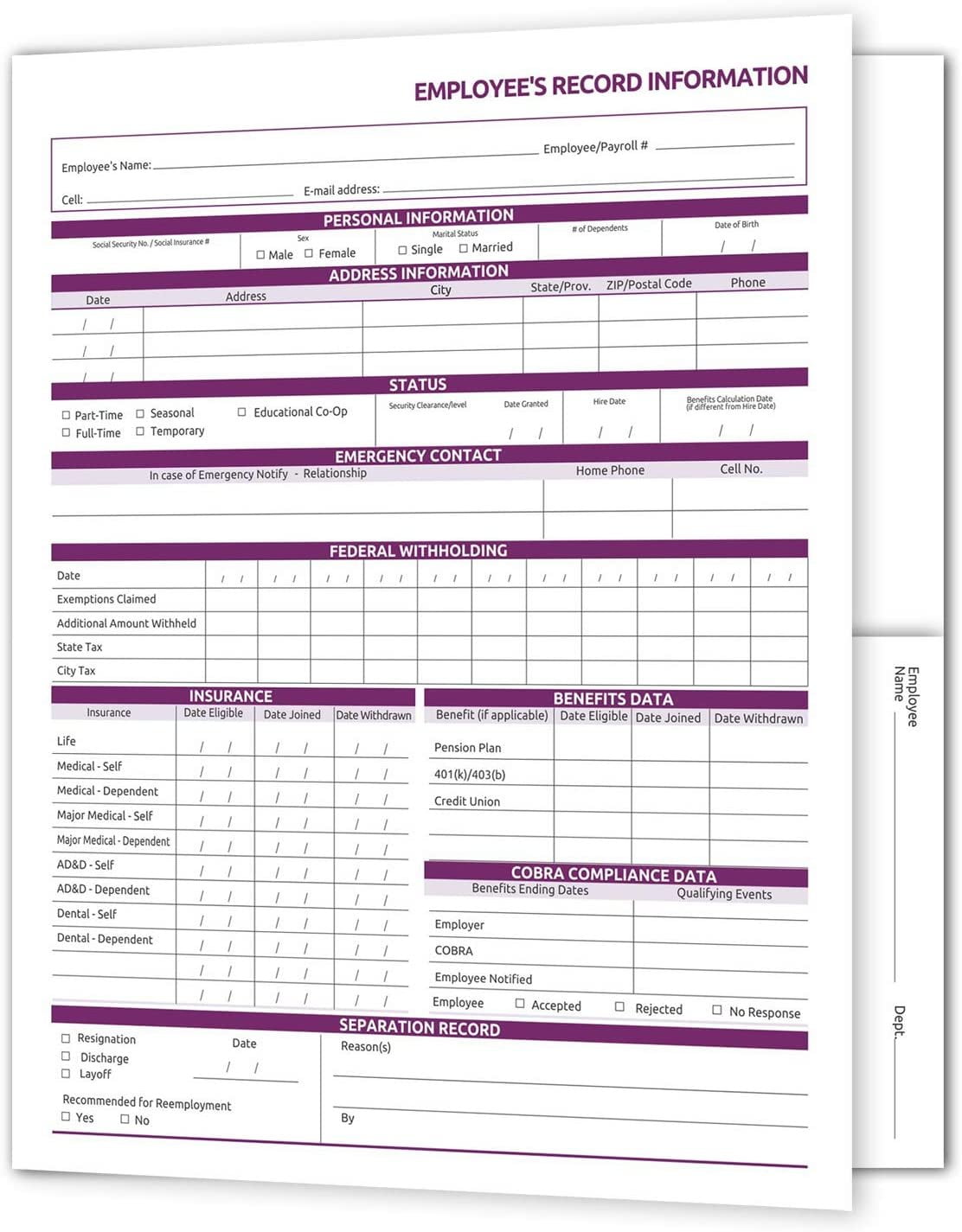 Employee Record Folders. 25 Pack. Secure, Discreet Employee Info ...