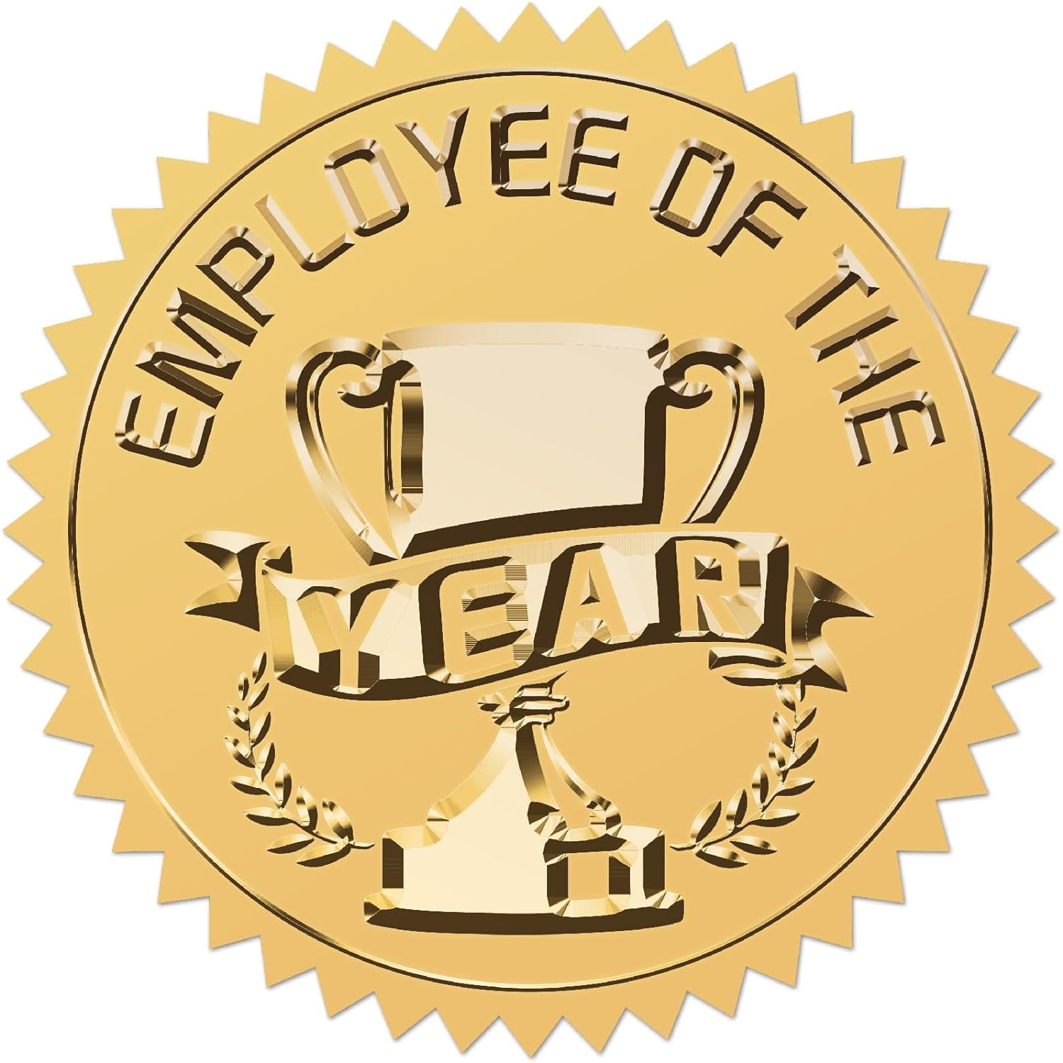 Employee of The Year Gold Foil Embossed Stickers Trophy 2" Self ...
