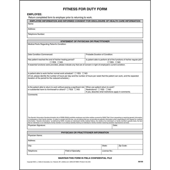 Employee’s Fitness to Return to Work Form, 8.5 x 11, 75 Pack - Walmart.com