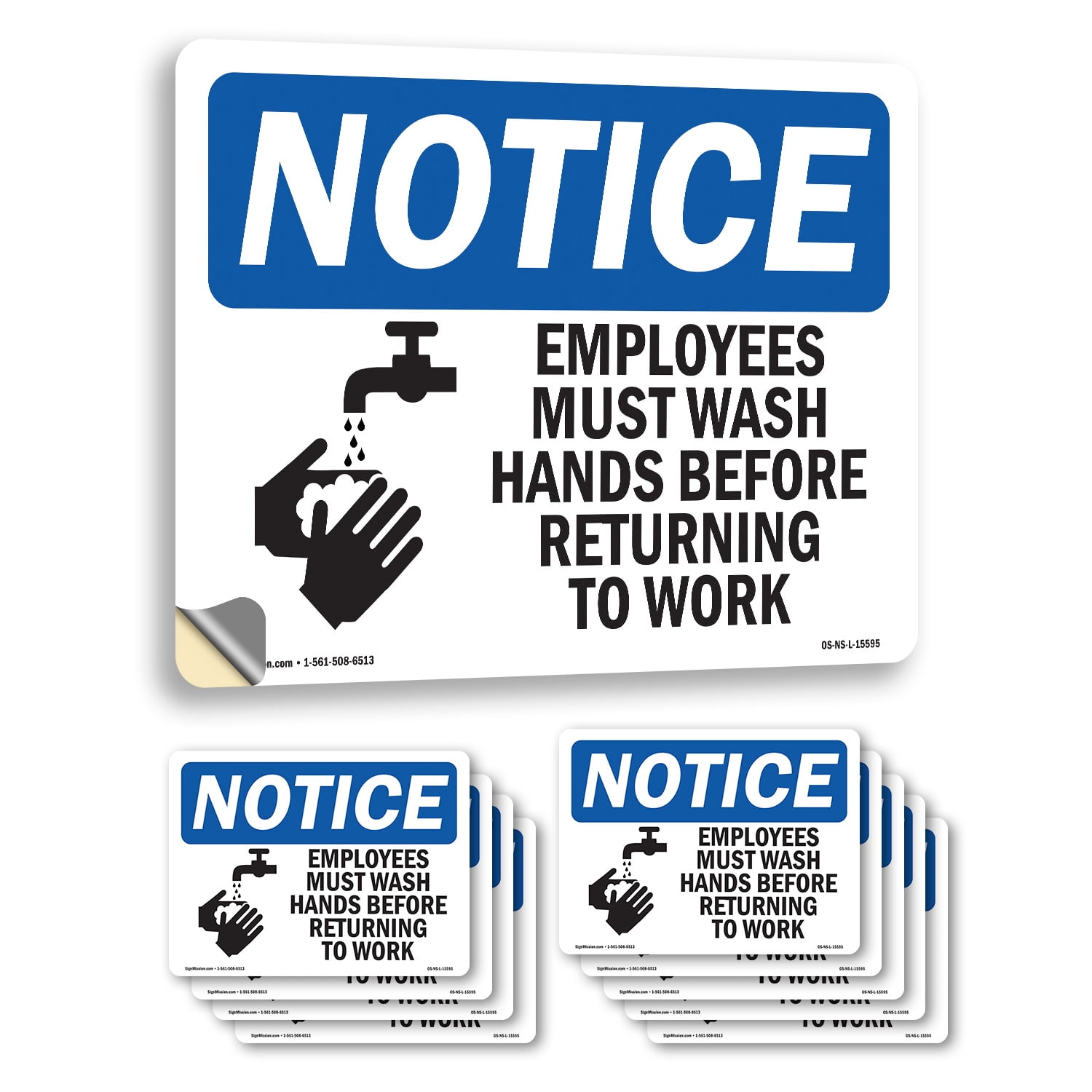 Employees Must Wash Hands Before Work OSHA Notice Vinyl Decal Label 5 ...
