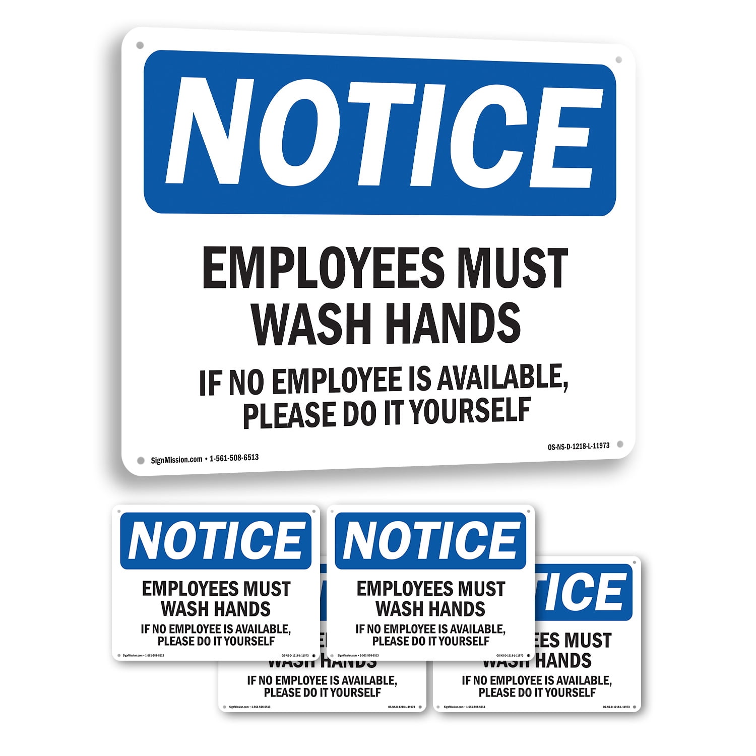Employees Must Wash Hands If No Employee OSHA Notice Aluminum Sign 10 ...
