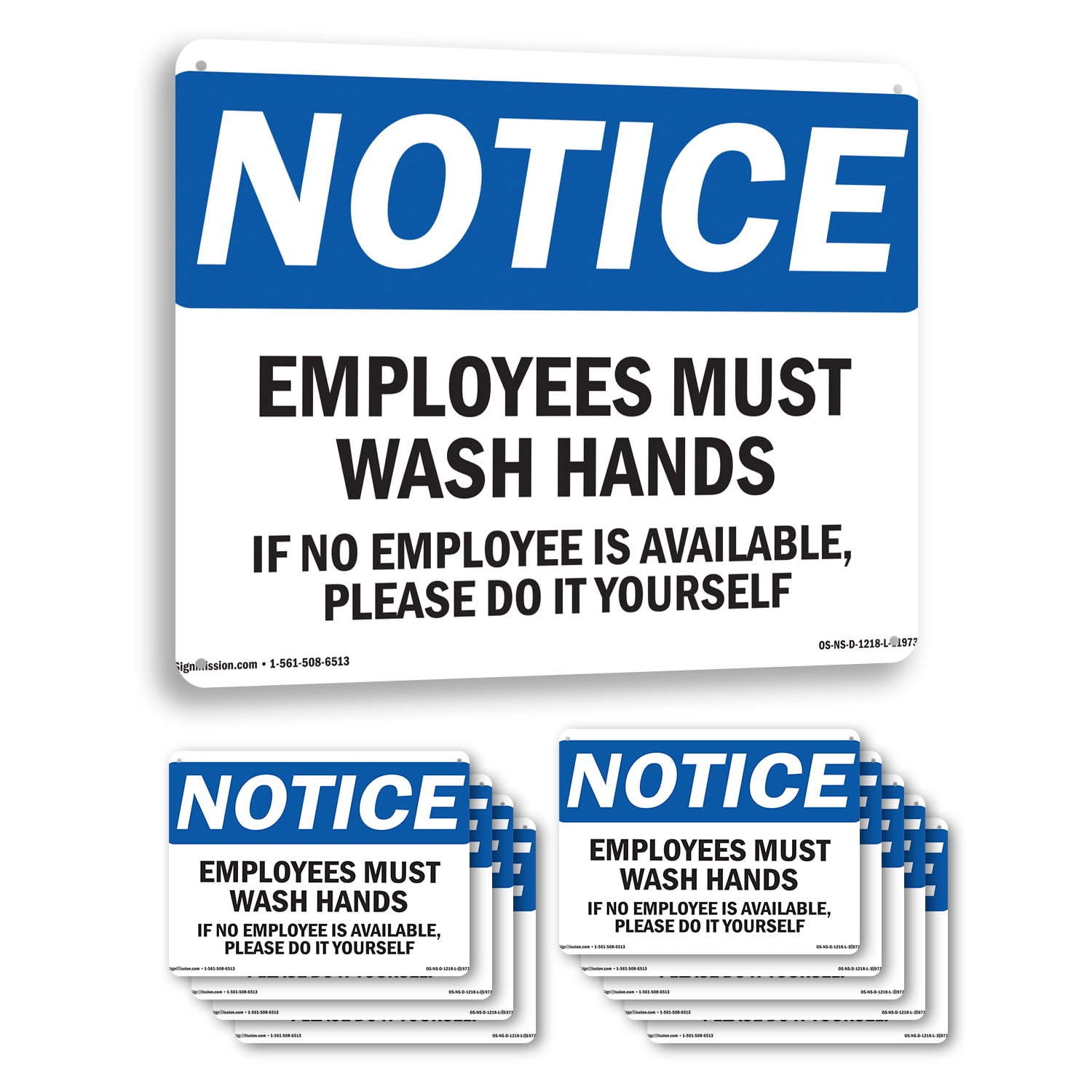 Employees Must Wash Hands If No Employee OSHA Notice Rigid Plastic Sign ...