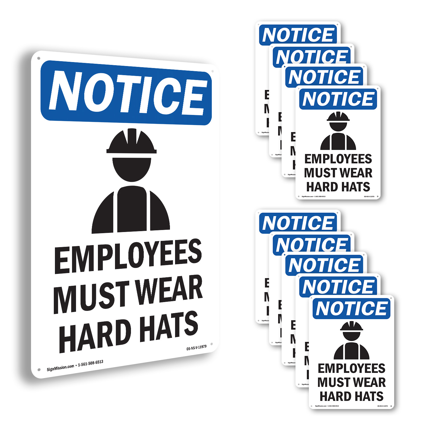 Employees Must Wear Hard Hats OSHA Notice Rigid Plastic Sign 18 Inch x ...