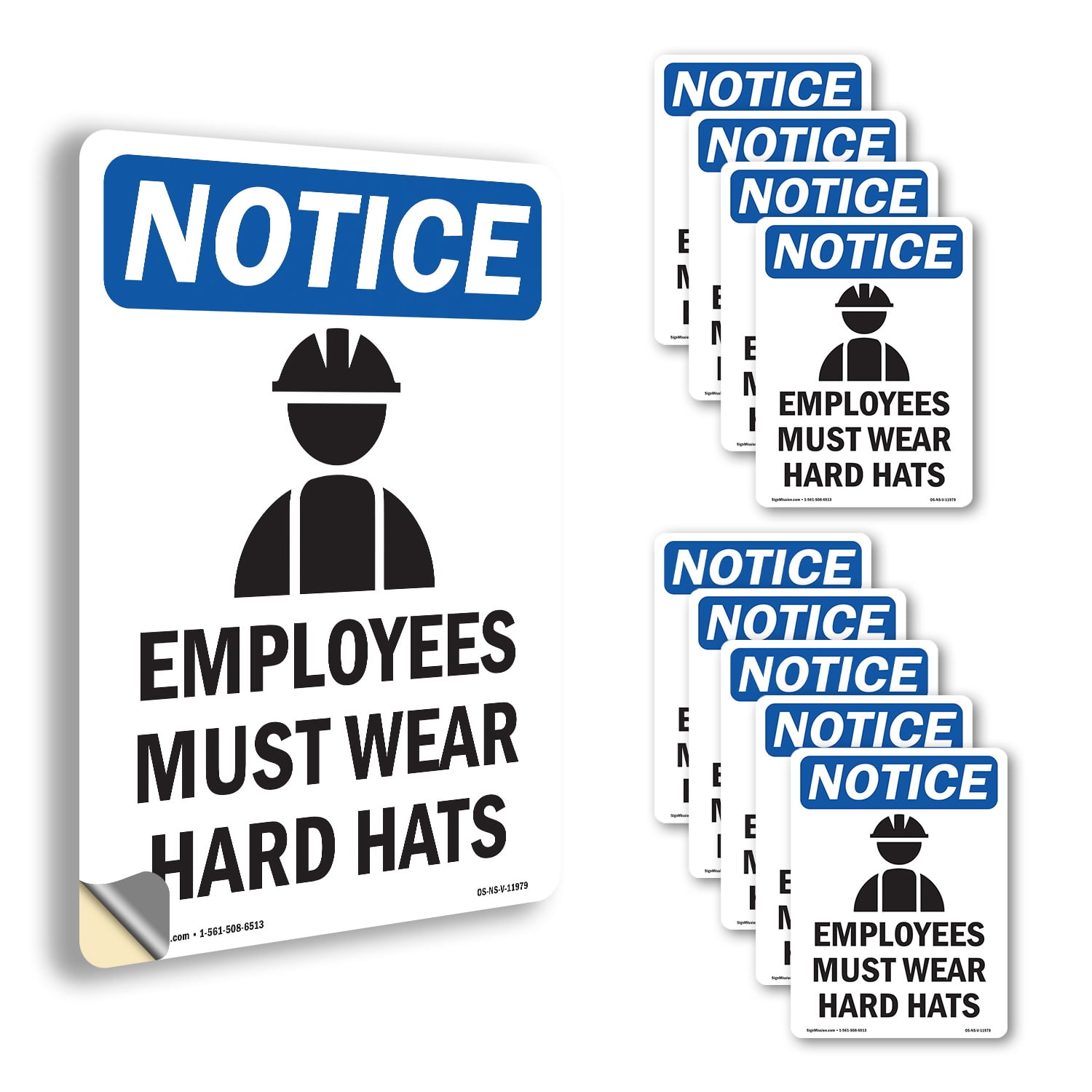 Employees Must Wear Hard Hats With Symbol OSHA Notice Vinyl Decal Label ...