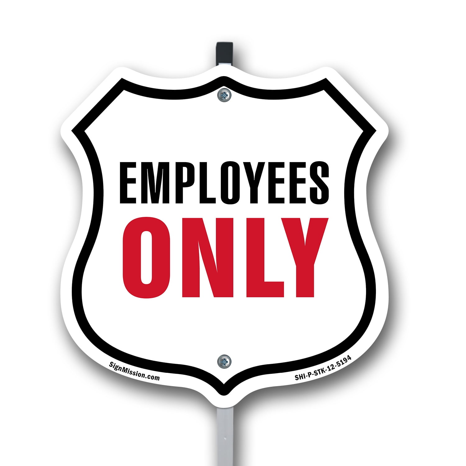Employees Only 12 inch X 12 inch Shield Shaped Rust-Free Aluminum Metal ...