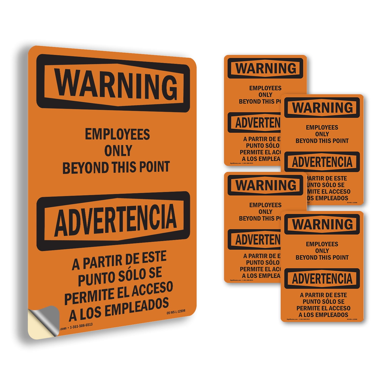 Employees Only Beyond This Point Bilingual OSHA WARNING Vinyl Decal ...