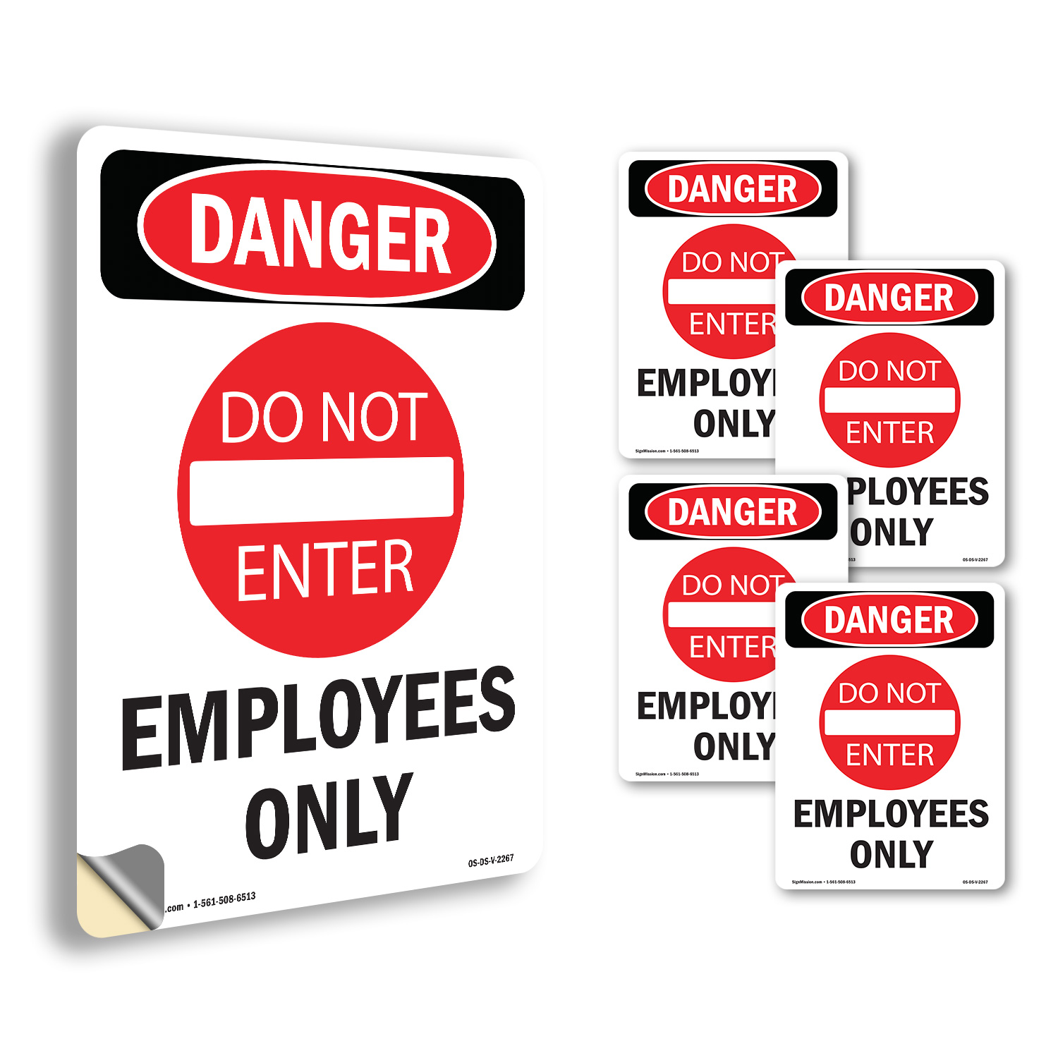 Employees Only OSHA Danger Vinyl Decal Label 24 Inch x 18 Inch - 5 Pack ...