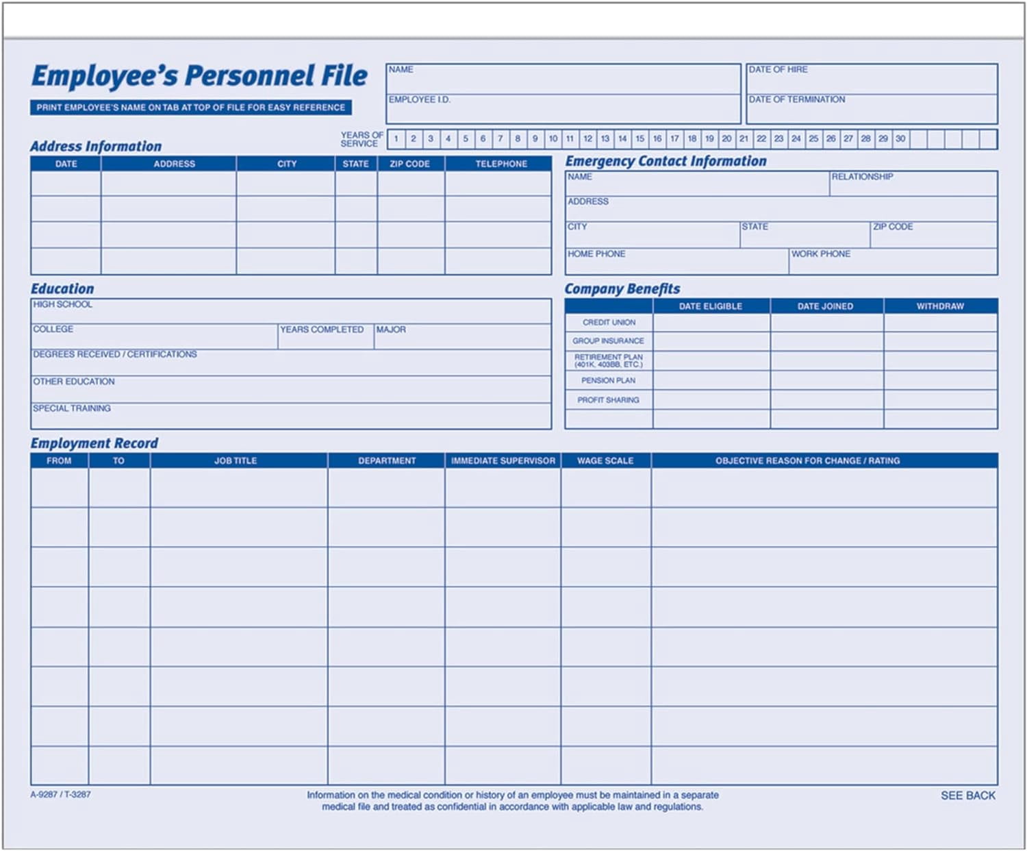 Employees Personnel File Folder, Heavy Card Stock, 11-3/4 x 9-1/2 ...