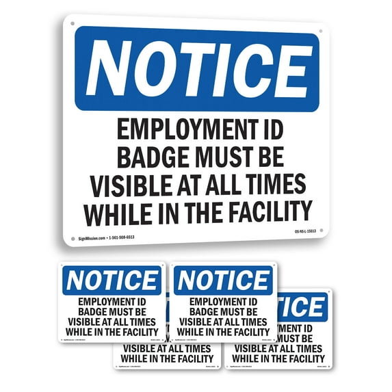 Employment Id Badge Must Be Visible OSHA Notice Aluminum Sign 10 Inch x ...