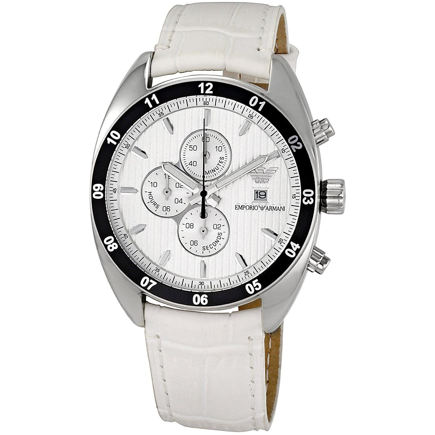 Emporio Armani Men's 43mm White Calfskin Band Steel Case Quartz Silver ...