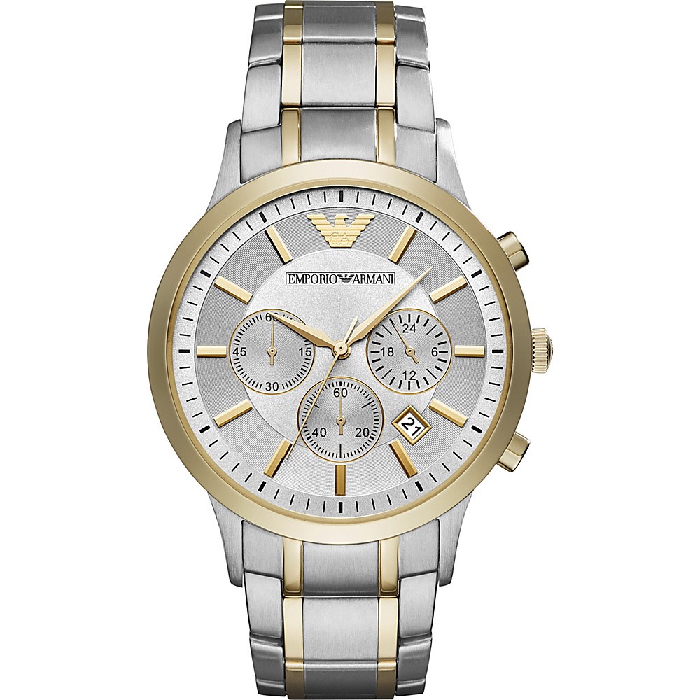 Emporio Armani Men's AR11096 Silver Leather Japanese Quartz Dress Watch ...