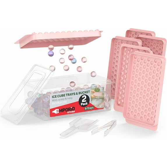 Emporio Kitchen Round Ice Cube Tray 2 Pack with Lid & Tongs,Stackable ...