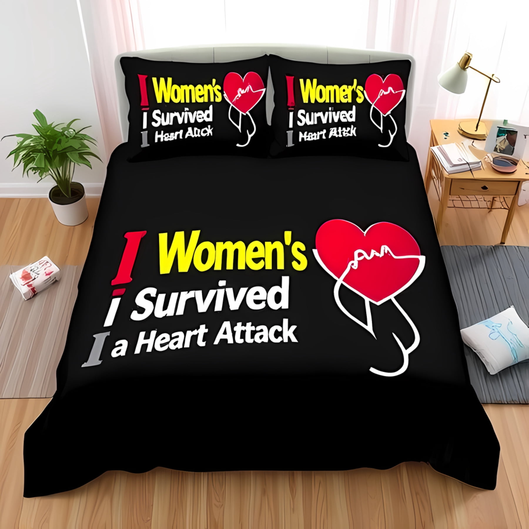 Empowering 3-Piece Duvet Cover Set - "I Survived a Heart Attack" - Bold ...