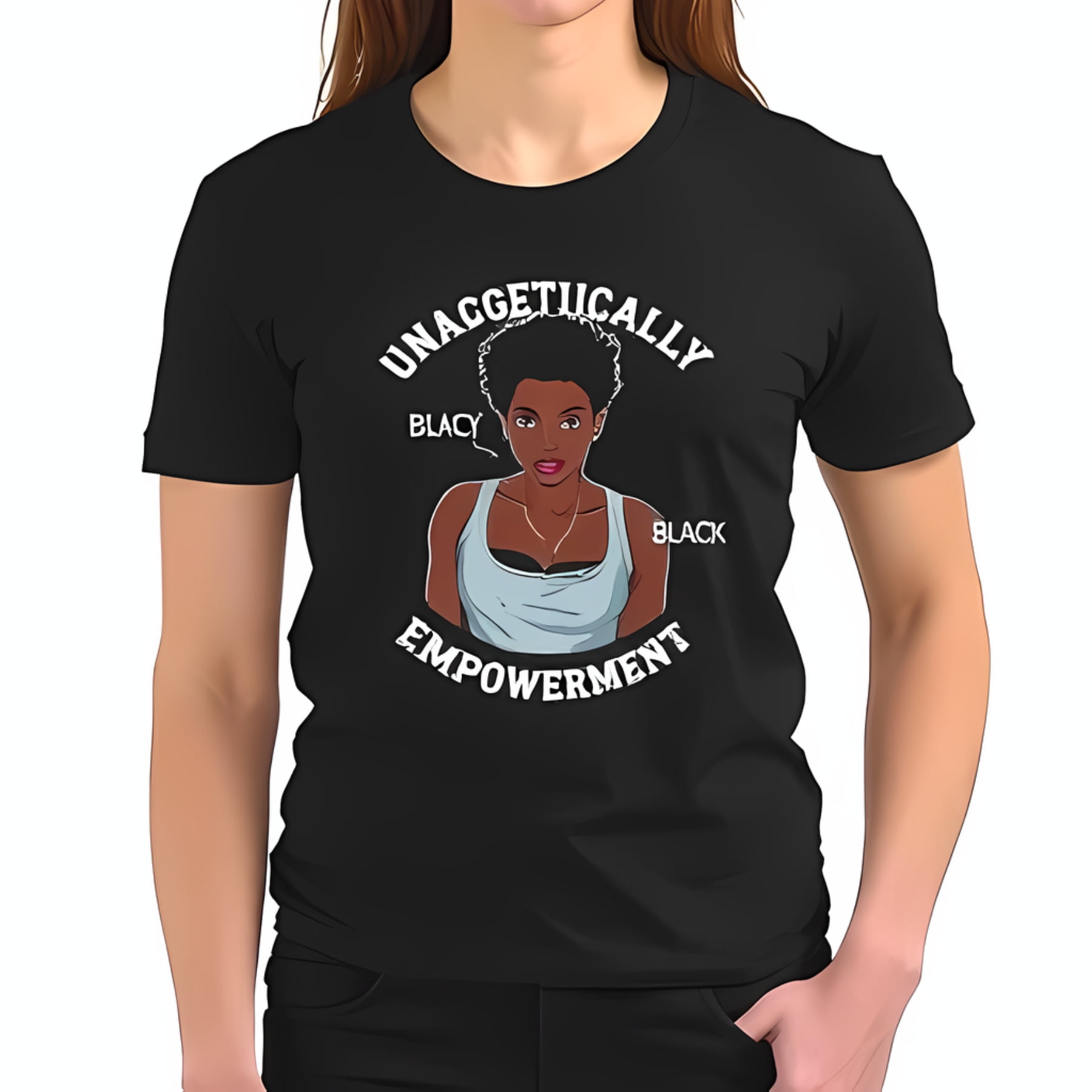 Empowering Black Cotton Short Sleeve T-Shirt with Bold Slogan & Vibrant ...