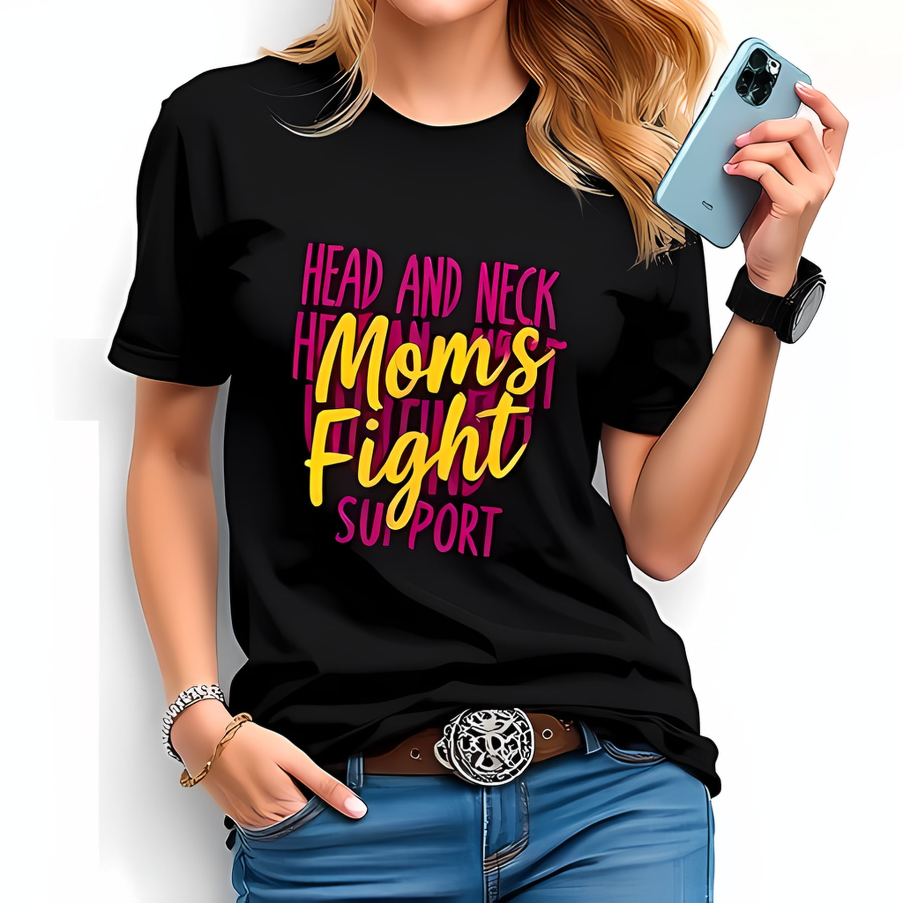 Empowering Black T-Shirt for Moms: "Head and Neck Moms Fight Support ...