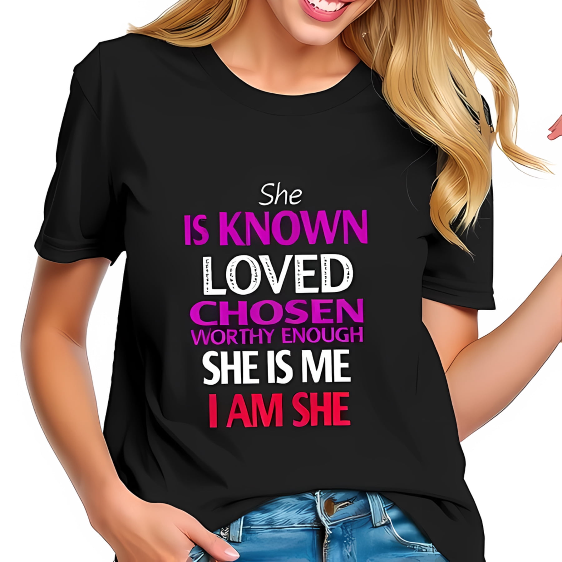 Empowering Cotton Short Sleeve T-Shirt - " She is Known Loved Chosen ...