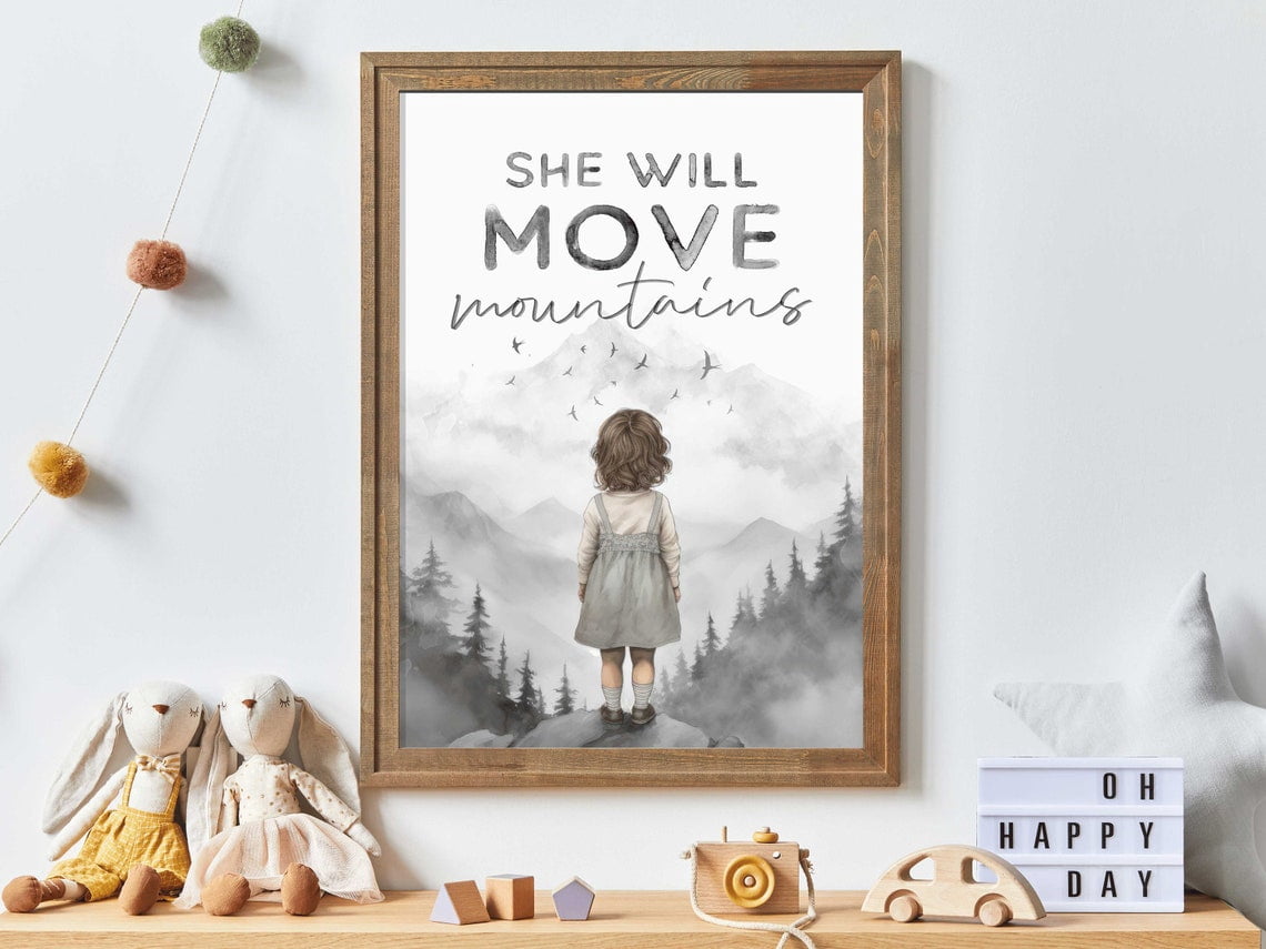 Empowering Girls Nursery Decor, She Will Move Mountains, Nursery Quote ...