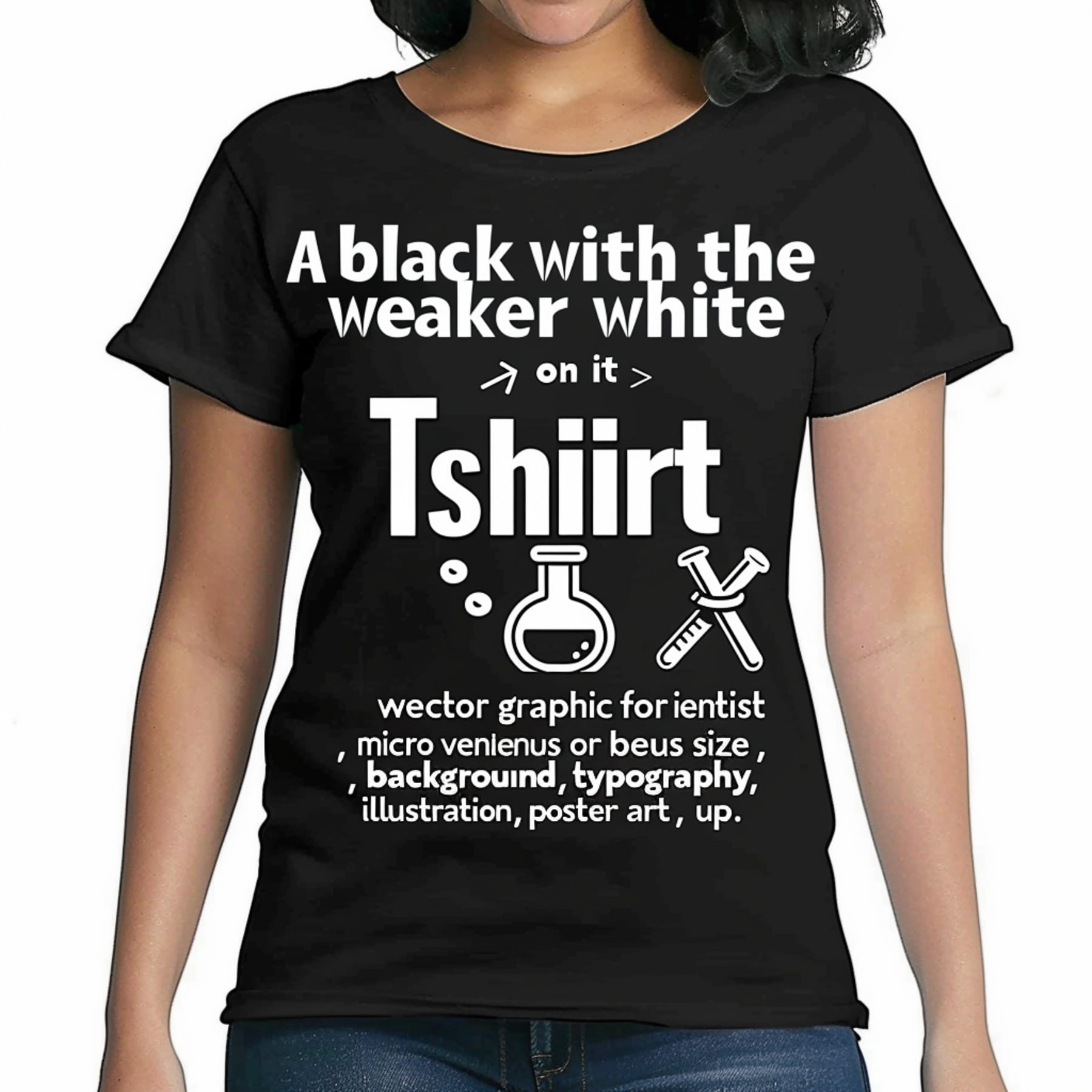Empowering Science Typography Black TShirt for Women with Lab Equipment ...
