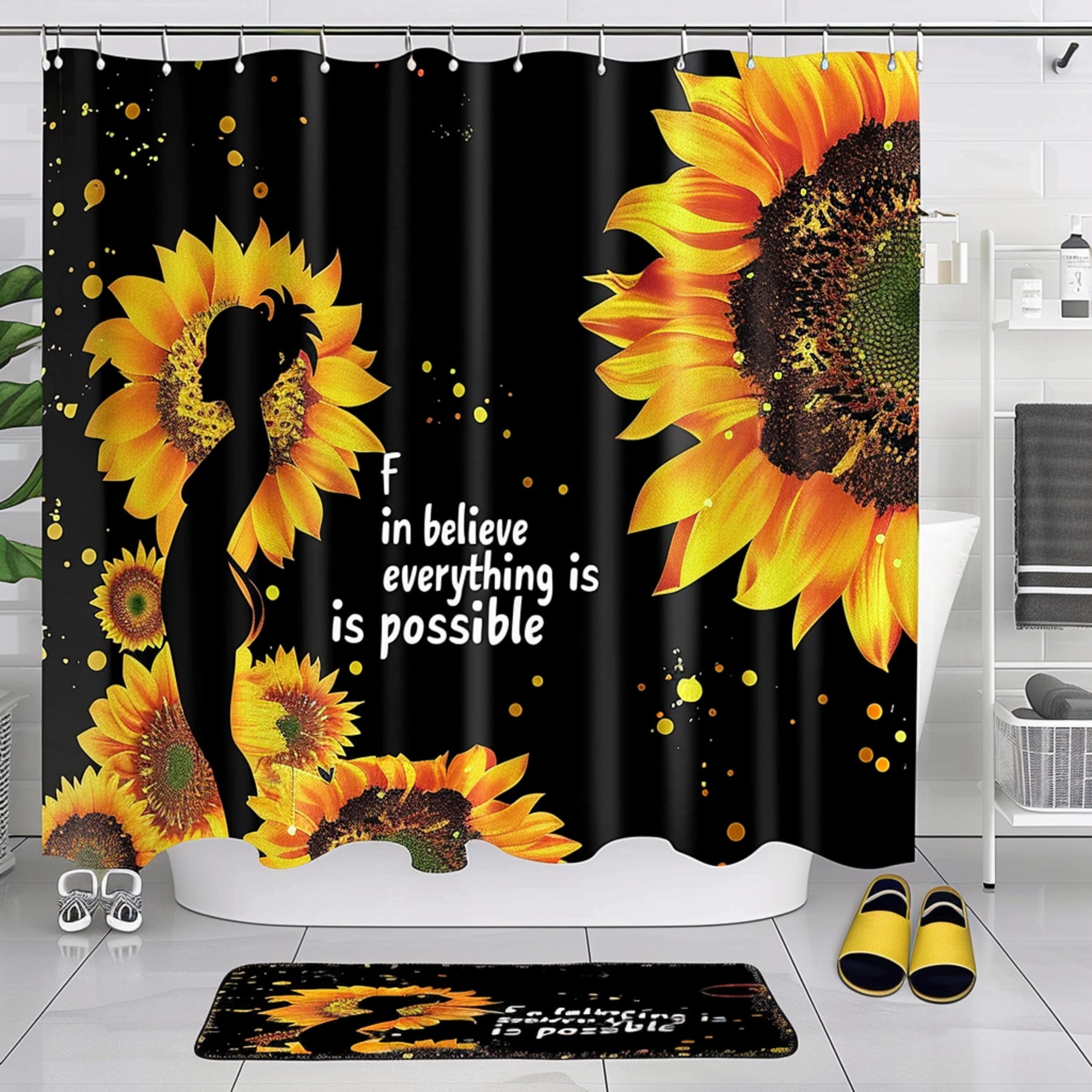Empowering Sunflower Woman Silhouette Bathroom Set Believe In Yourself