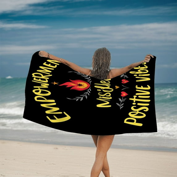 Empowerment Beach Towel - Bold Black Design with Yellow Curved Text ...